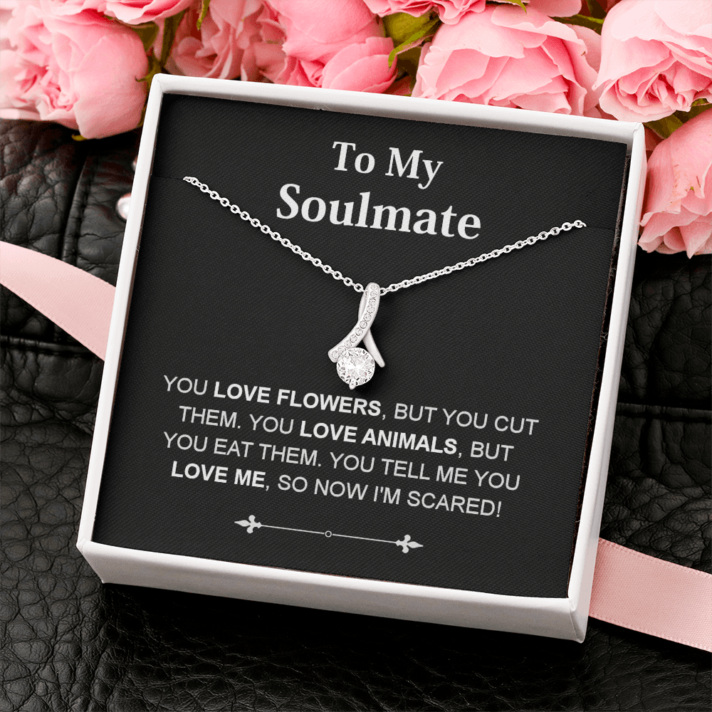 Pendant Necklace On Funny Message Card To My Soulmate Love Scared – Ruby Peach