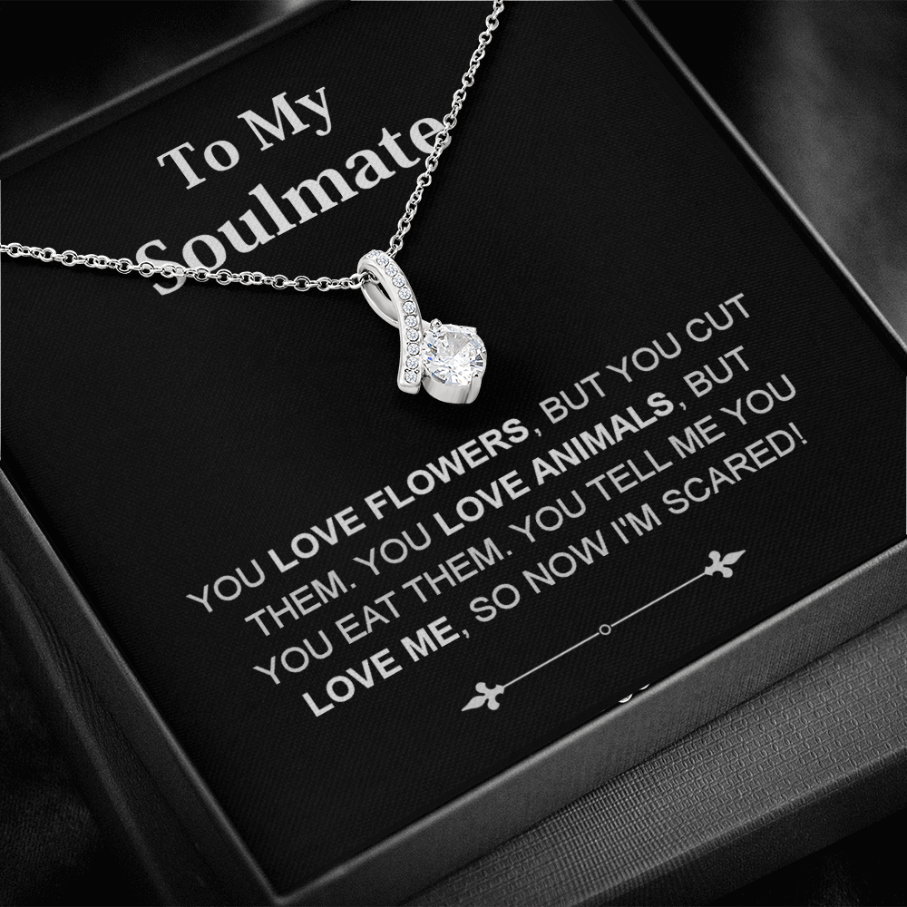 Pendant Necklace On Funny Message Card To My Soulmate Love Scared – Ruby Peach