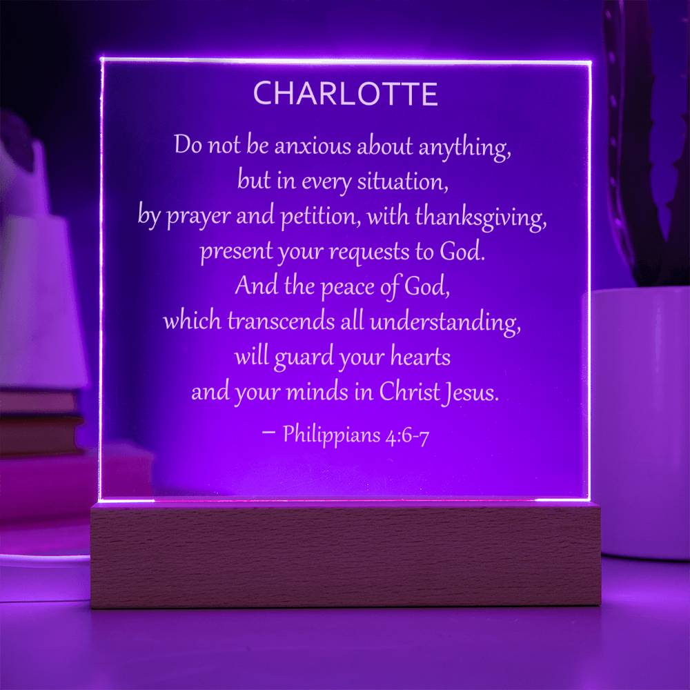 Acrylic Plaque Personalized Philippians 4:6-7 With Color LED – Ruby Peach